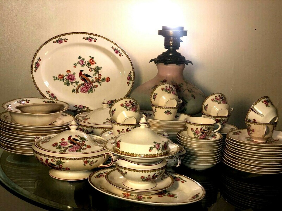 1920 Smith Phillips Semi-porcelain Orador Pheasant Floral Pattern 80PCS ...