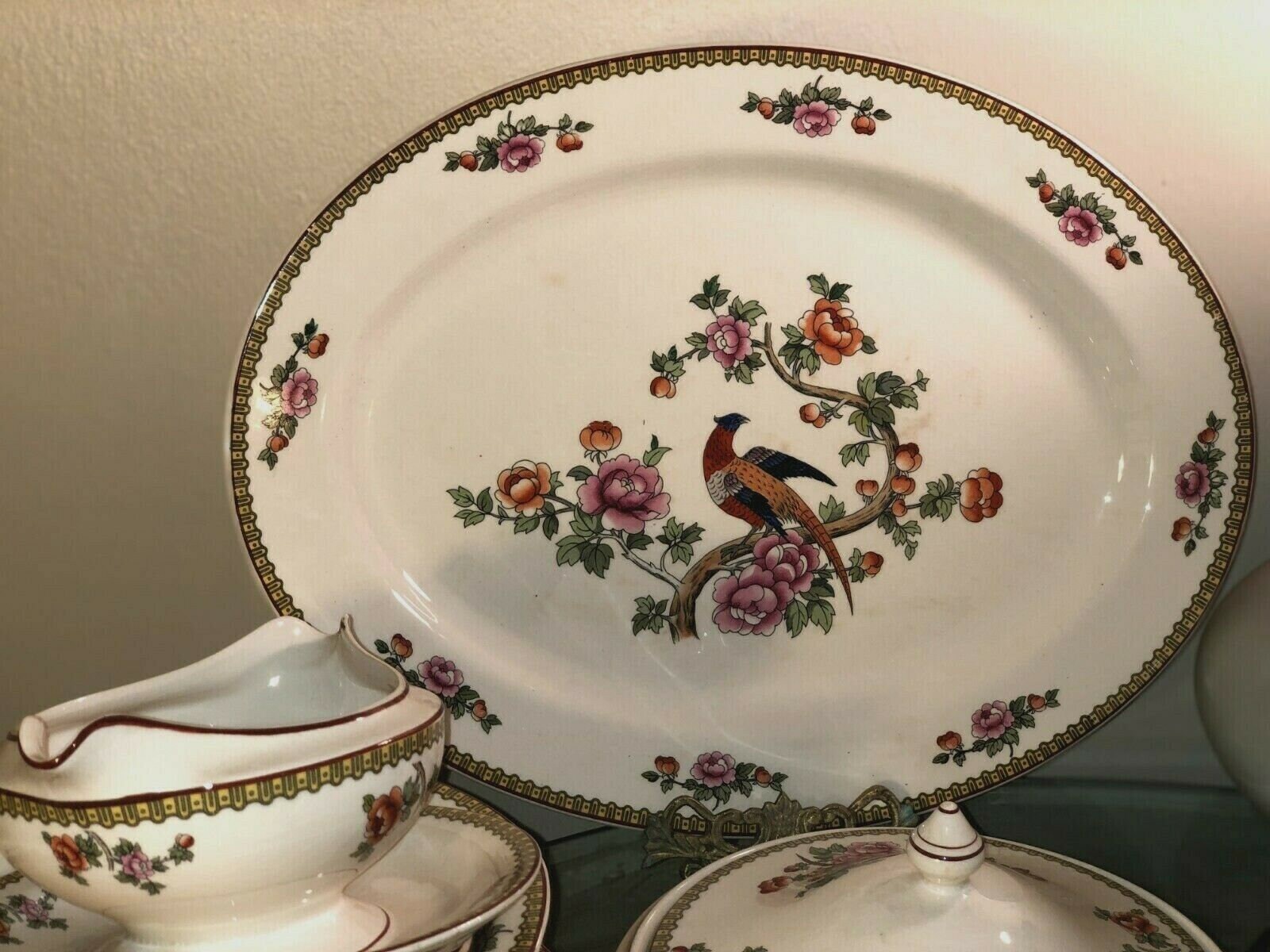 1920 Smith Phillips Semi-porcelain Orador Pheasant Floral Pattern 80PCS ...