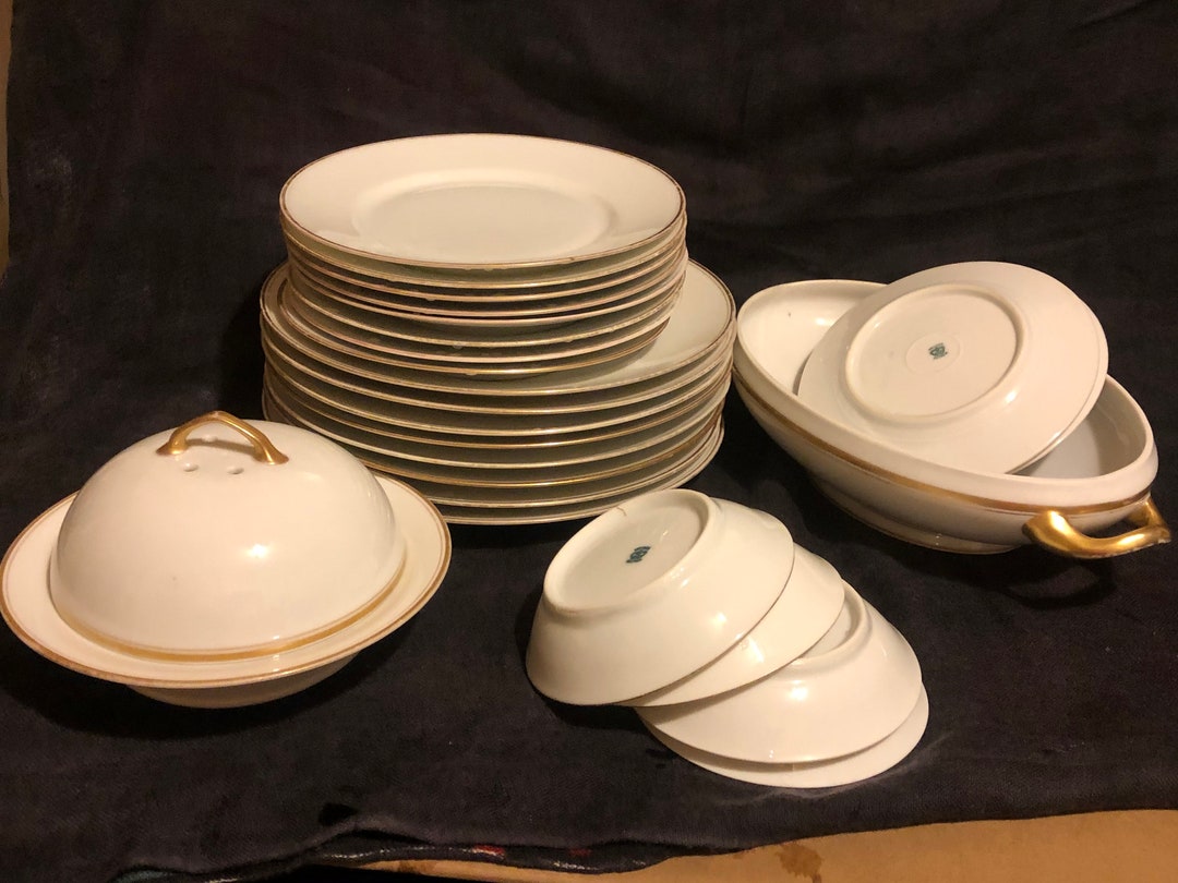 Victoria Austria Fine Porcelain White Antique 27 Pieces Dinnerware Set ...