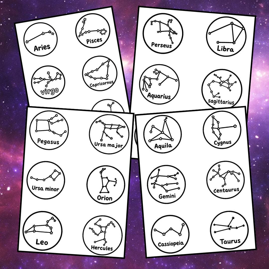 Constellation SVG Pack, 24 Star Templates, Astronomy Worksheets (PDF ...