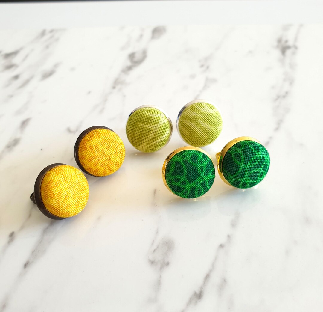 1.4cm Small Round Yellow Green Plants Cotton Fabric Cabochon Stud ...