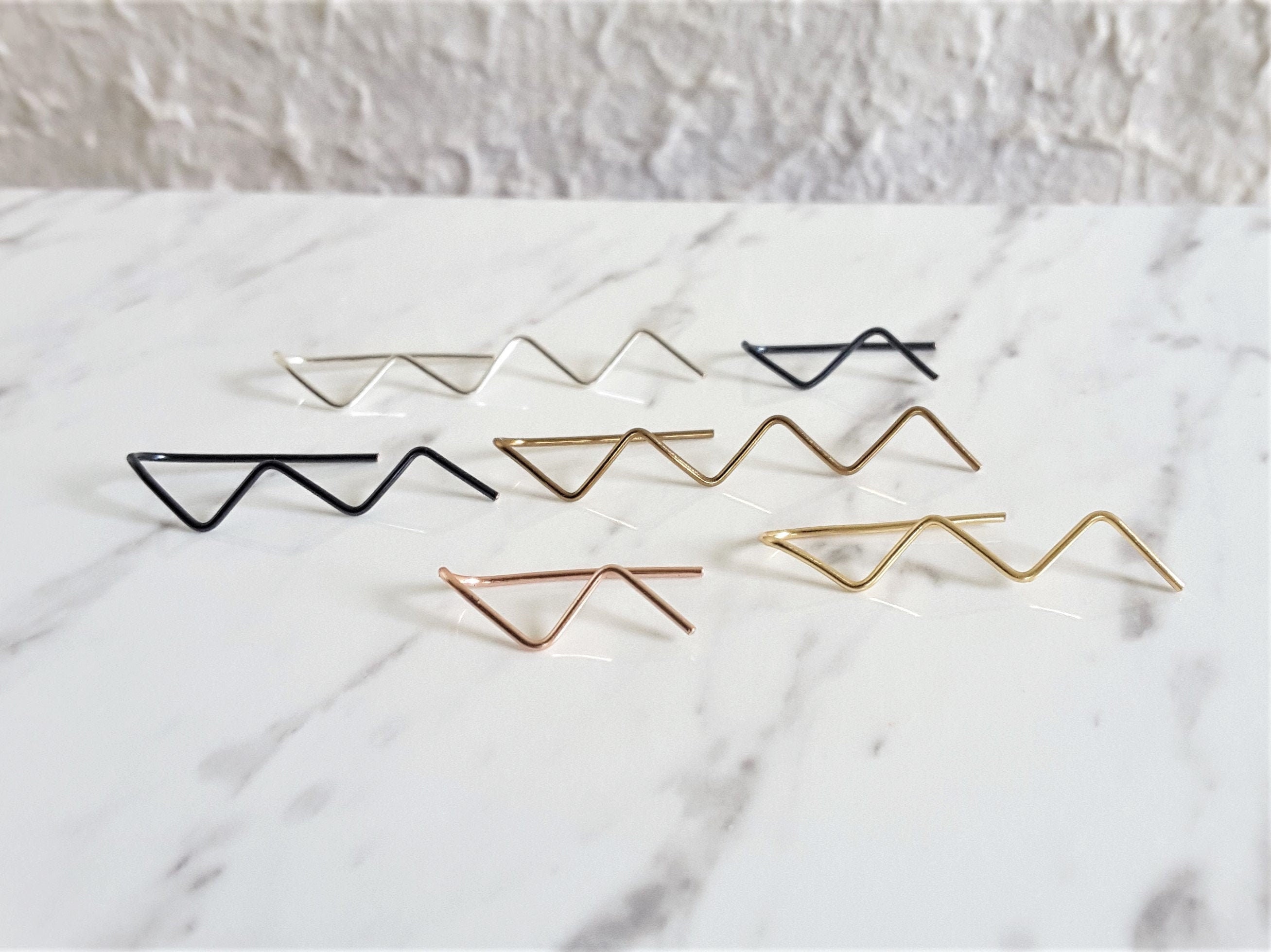 Minimalist Lightning Bolt Wave Wire Earrings Gold Silver - Etsy Australia