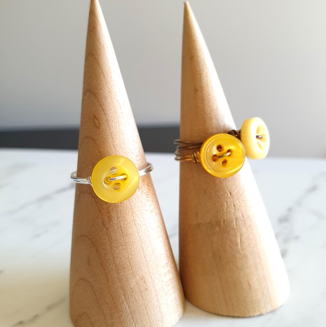 Dainty Retro Small Yellow Round Button Wire Wrapped Pinky Ring NOT ...