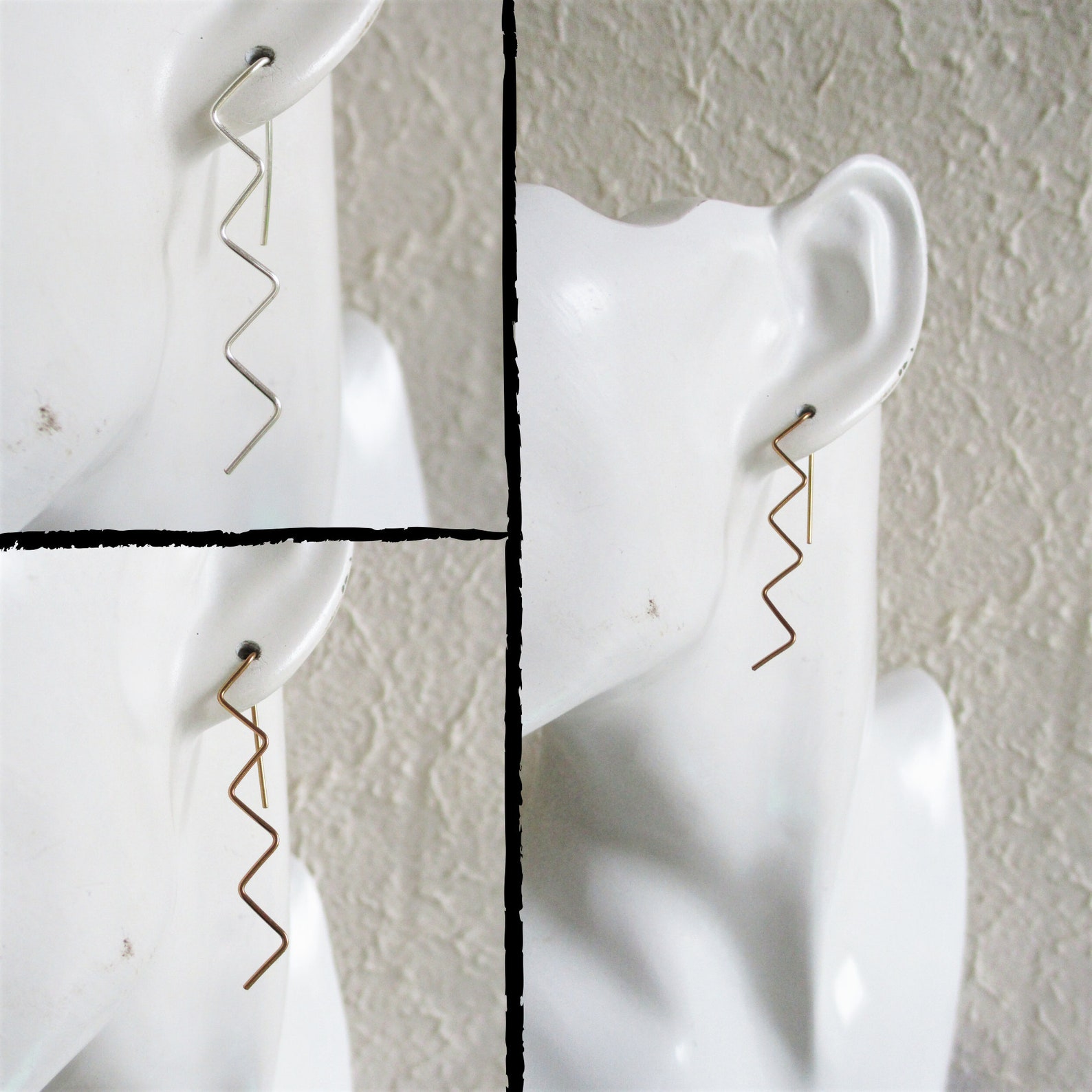 Minimalist Lightning Bolt Wave Wire Earrings Gold Silver - Etsy Australia