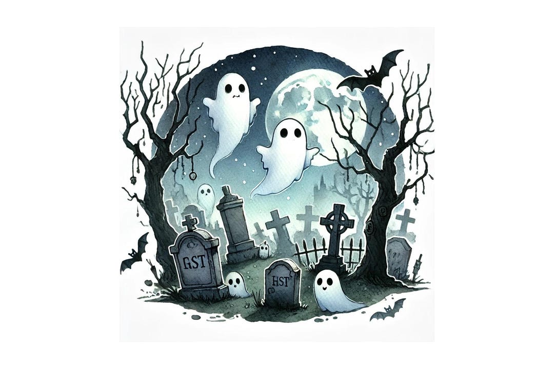 Ghosts in a Graveyard Halloween Design - Etsy