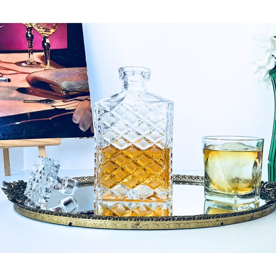 Vintage Bourbon Whiskey Diamond Cut Cross Hatch Pattern Glass Rectangle ...