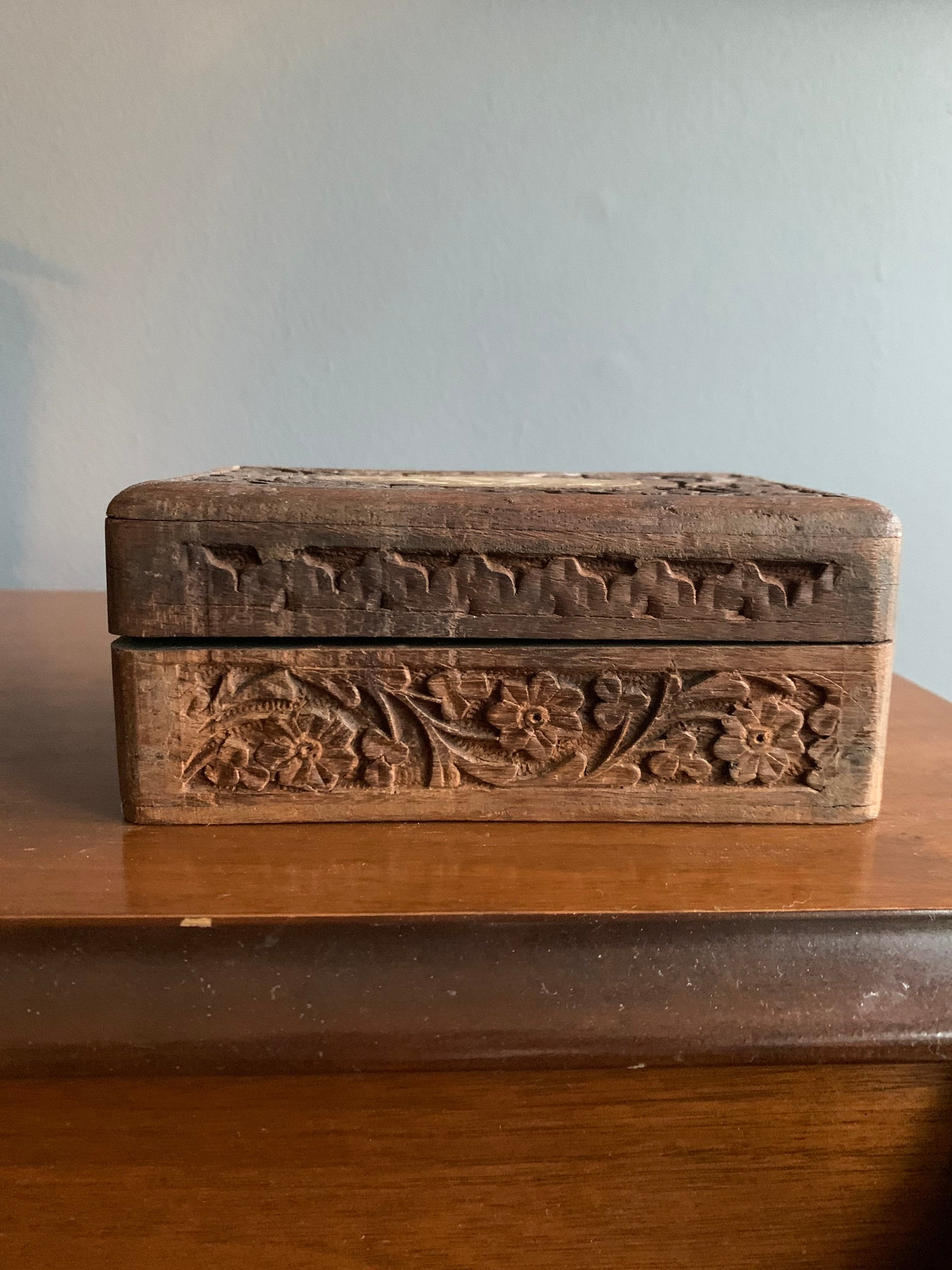 Handmade Lidded Wooden Carved Box With Inlay Hand Carved | Etsy