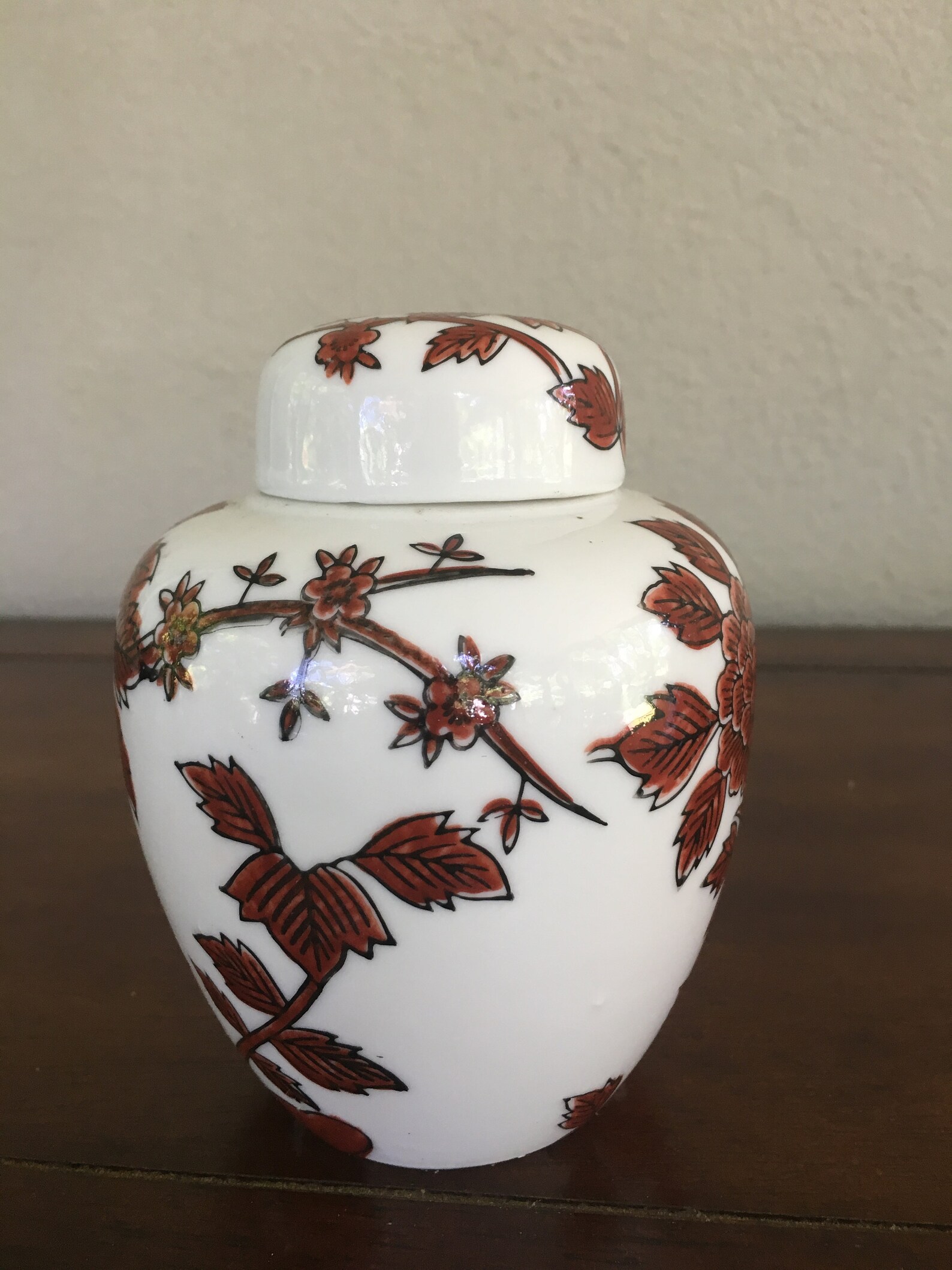 Vintage Ginger Jar With Hand Painted Burnt Sienna Rust Colored Flowers ...