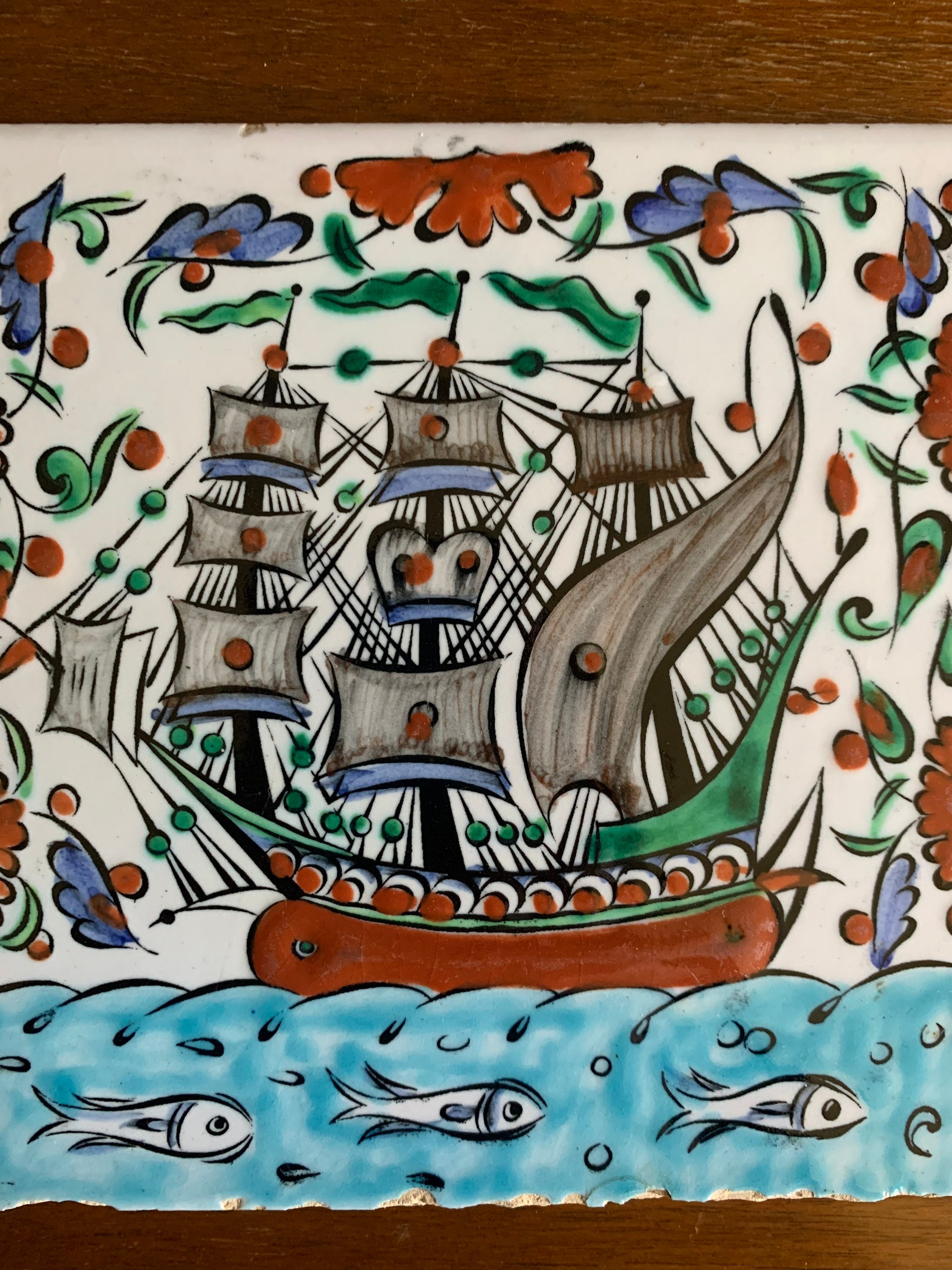 Vintage Porcelain Painted Clipper Ship Tile From Greece | Etsy