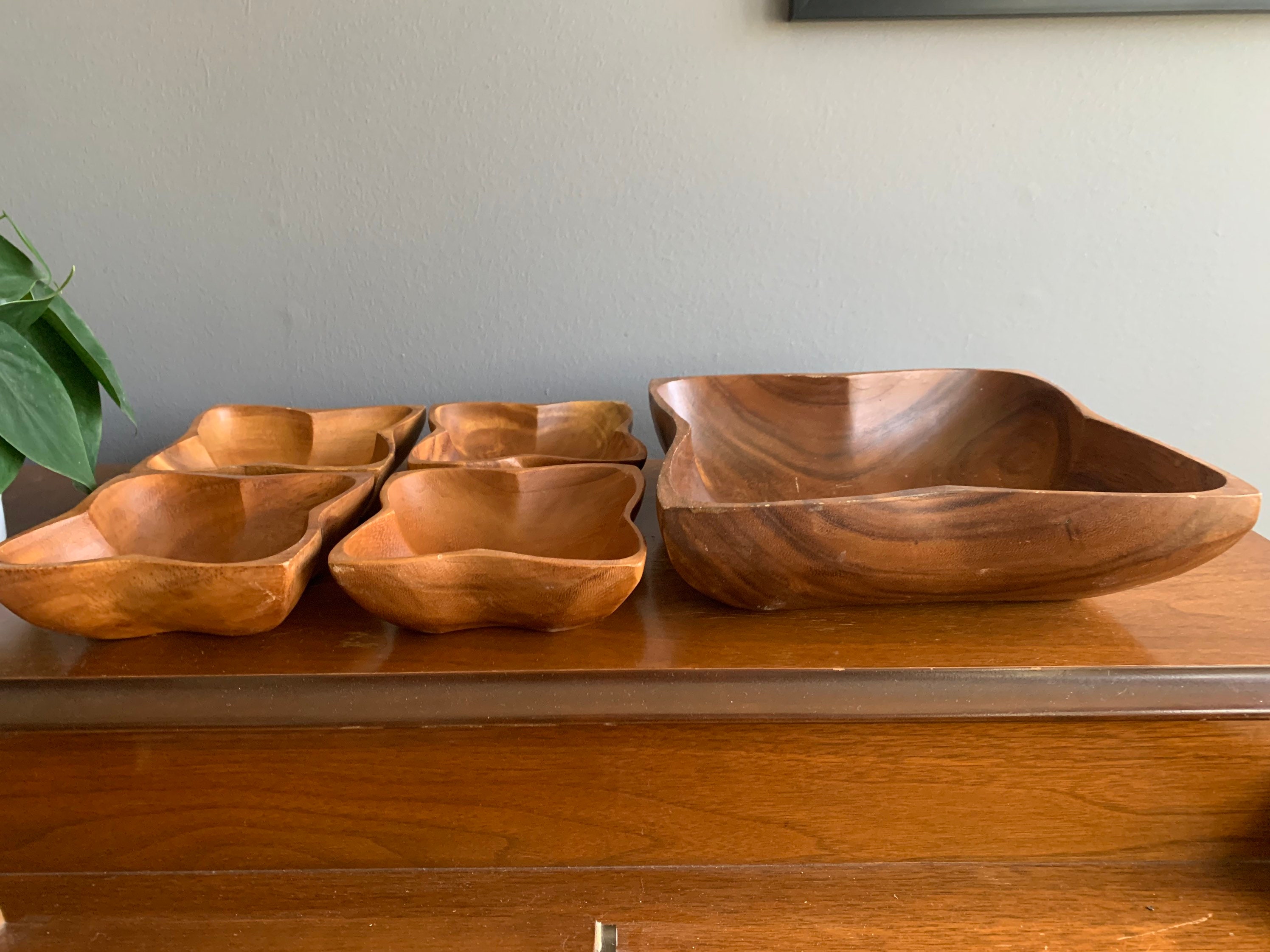 Vintage Set of Monkey Pod Wood Bowls, Five Bowl Serving Set, Flower ...