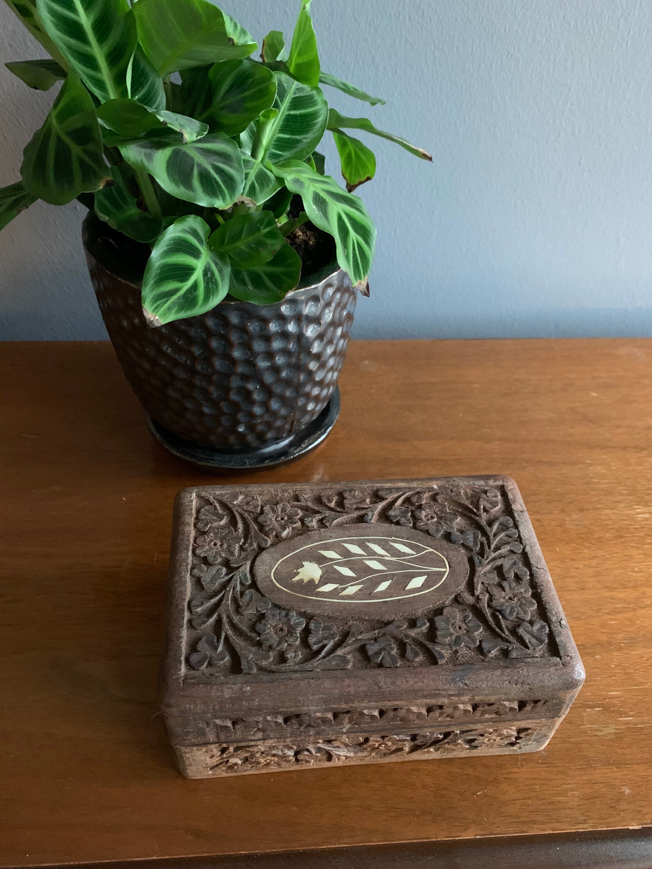 Handmade Lidded Wooden Carved Box With Inlay Hand Carved | Etsy