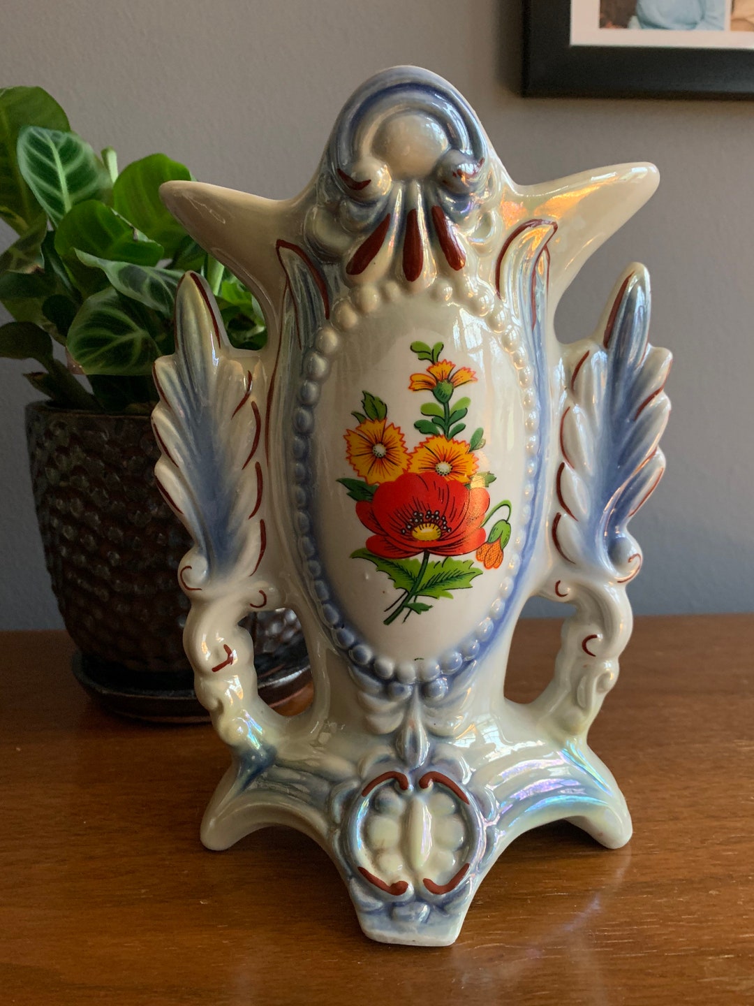 Vintage Lusterware Brazilian Vase, Victorian Style Floral Vase With Two ...