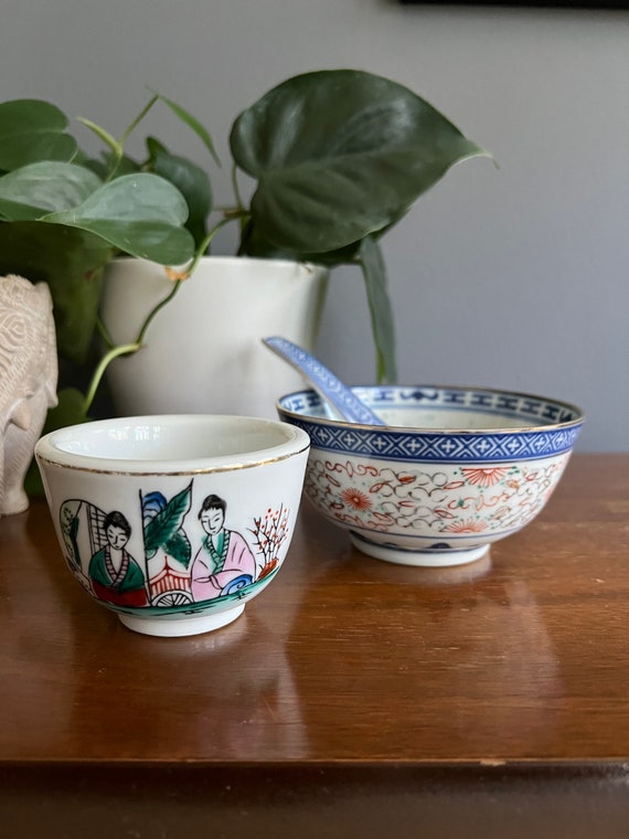 Vintage Porcelain Sake Cup and Rice Grain Bowl With Spoon - Etsy