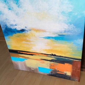 Abstract Landscape Painting READY to HANG golden Dawn 100x100 Cm One of ...