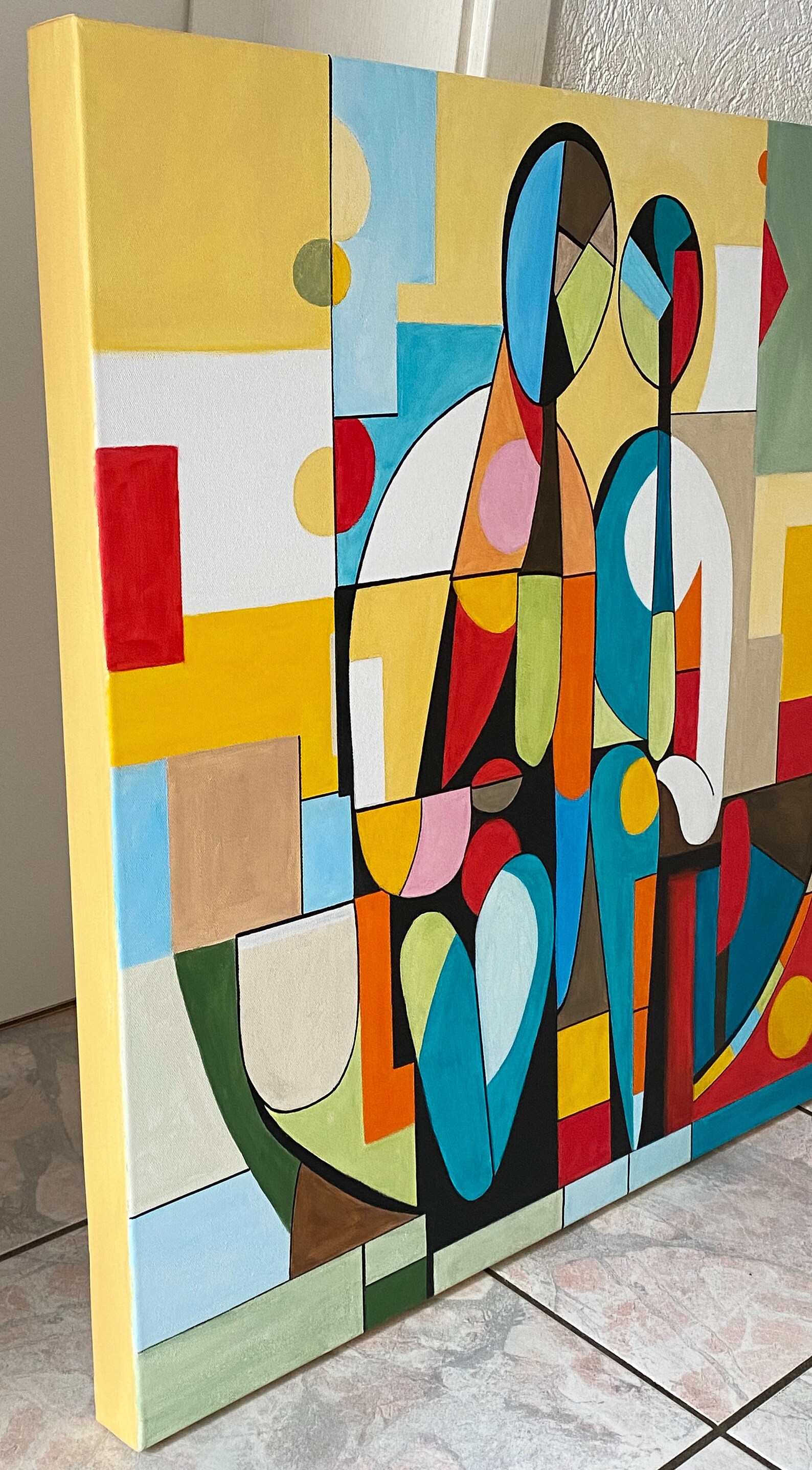 Abstract Painting Cubist Figurative READY TO HANG the Rendezvous 80x80 ...