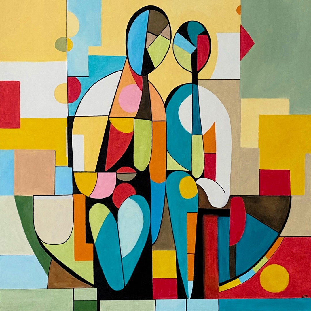 Abstract Painting Cubist Figurative READY TO HANG the Rendezvous 80x80 ...