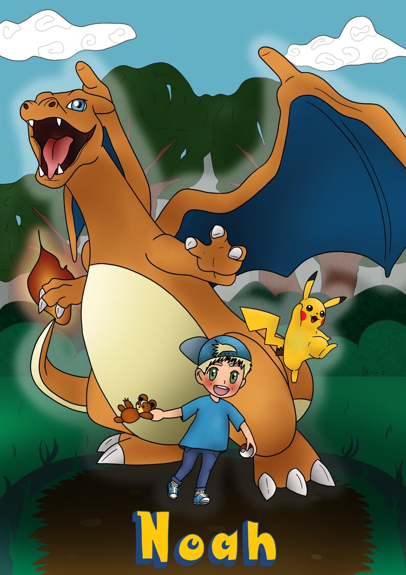 Custom Pokemon Drawing / Pokemon Trainer - Etsy