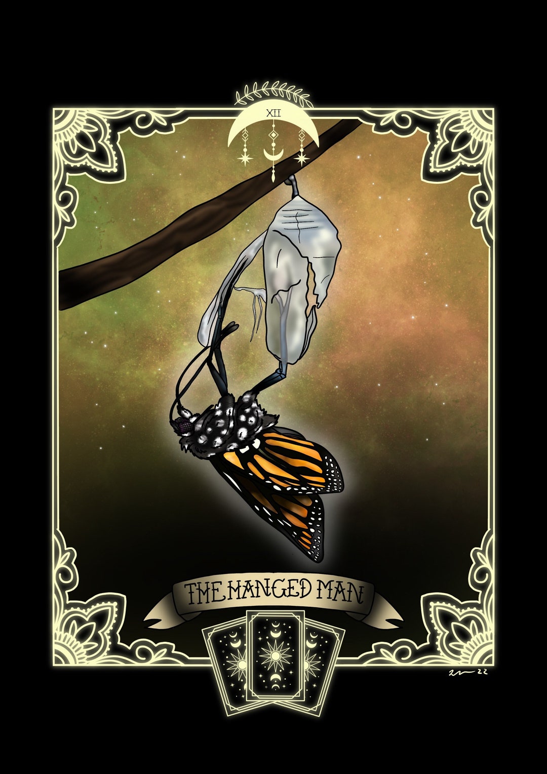 The Hanged Man XII Tarot Card Print / Butterfly Chrysalis Illustration ...