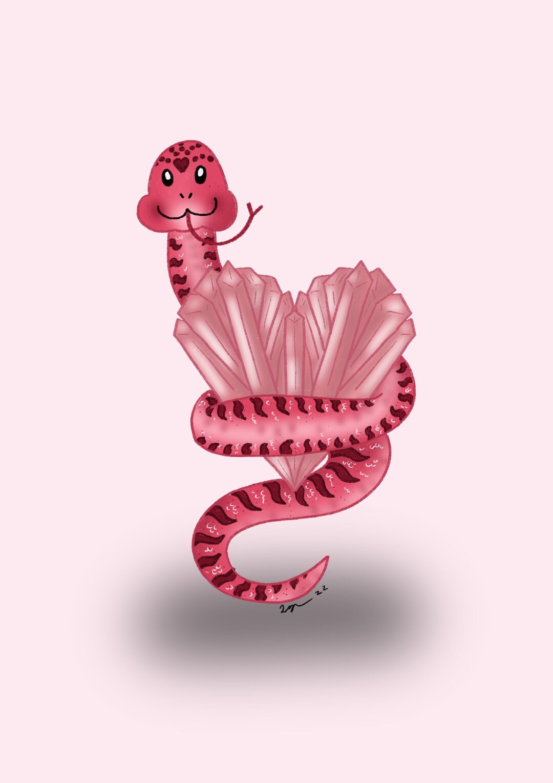Crystal Rose Quartz Snake Drawing Print - Etsy