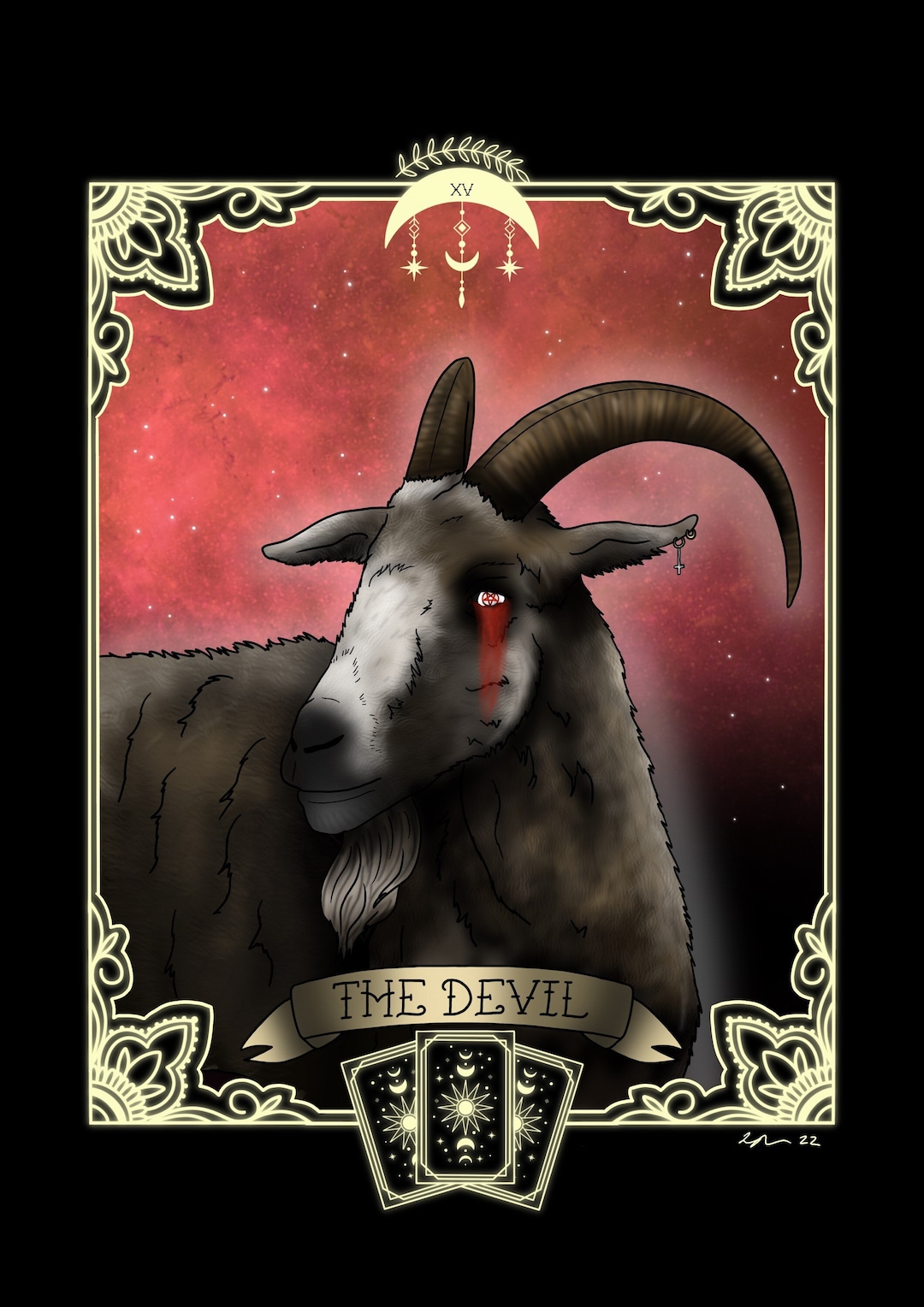 The Devil XV Tarot Card Print / Satanic Goat Illustration / Tarot Deck ...