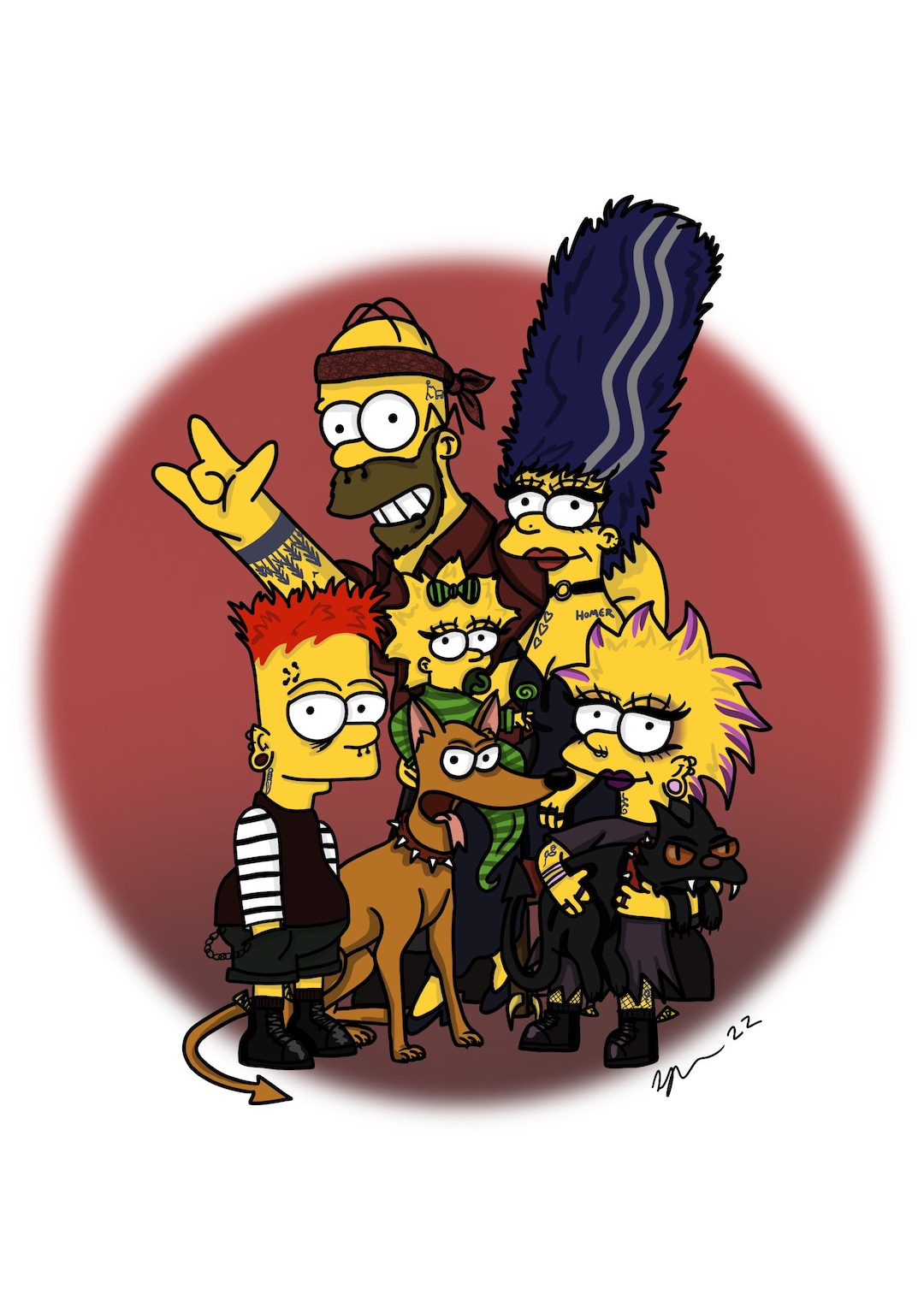 Simpsons Alternative Print / Tattooed / Alt / Rock and Roll - A5 A4 A3 ...
