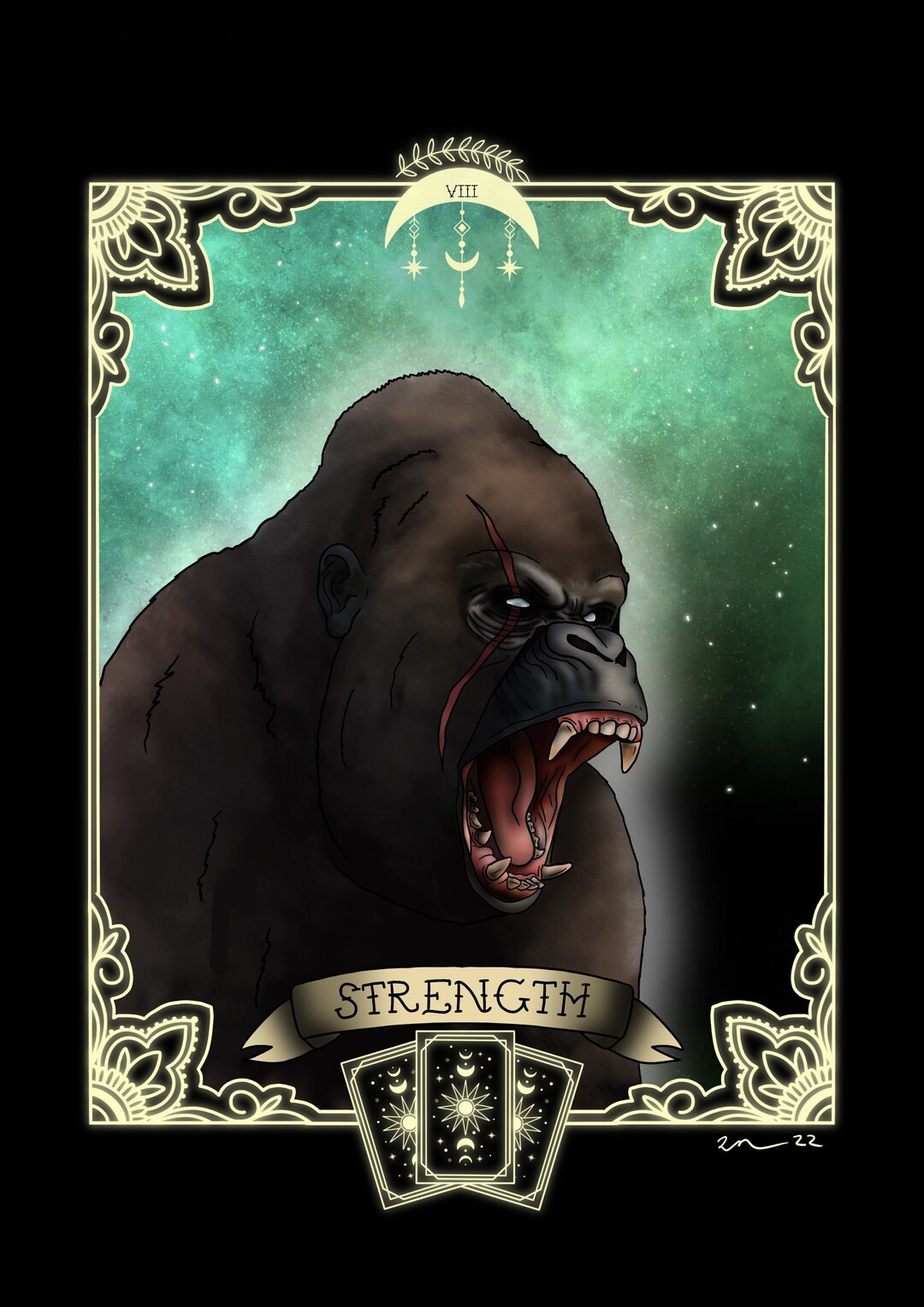 Strength VIII Tarot Card Print / Gorilla Illustration / Tarot Deck ...