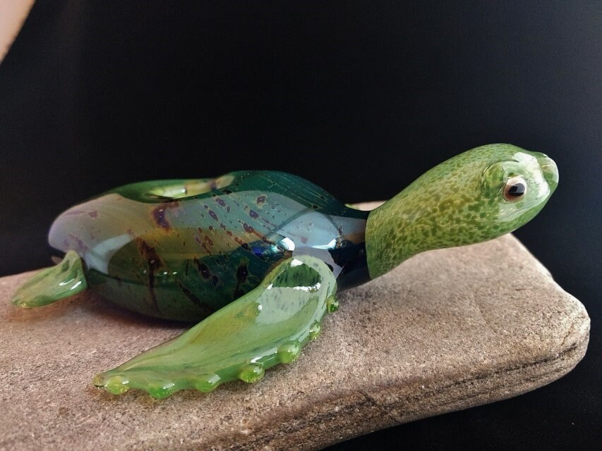 Colorful Sea Turtle Pipe | UV Glow | Fumed Encased Cobalt | Unique ...