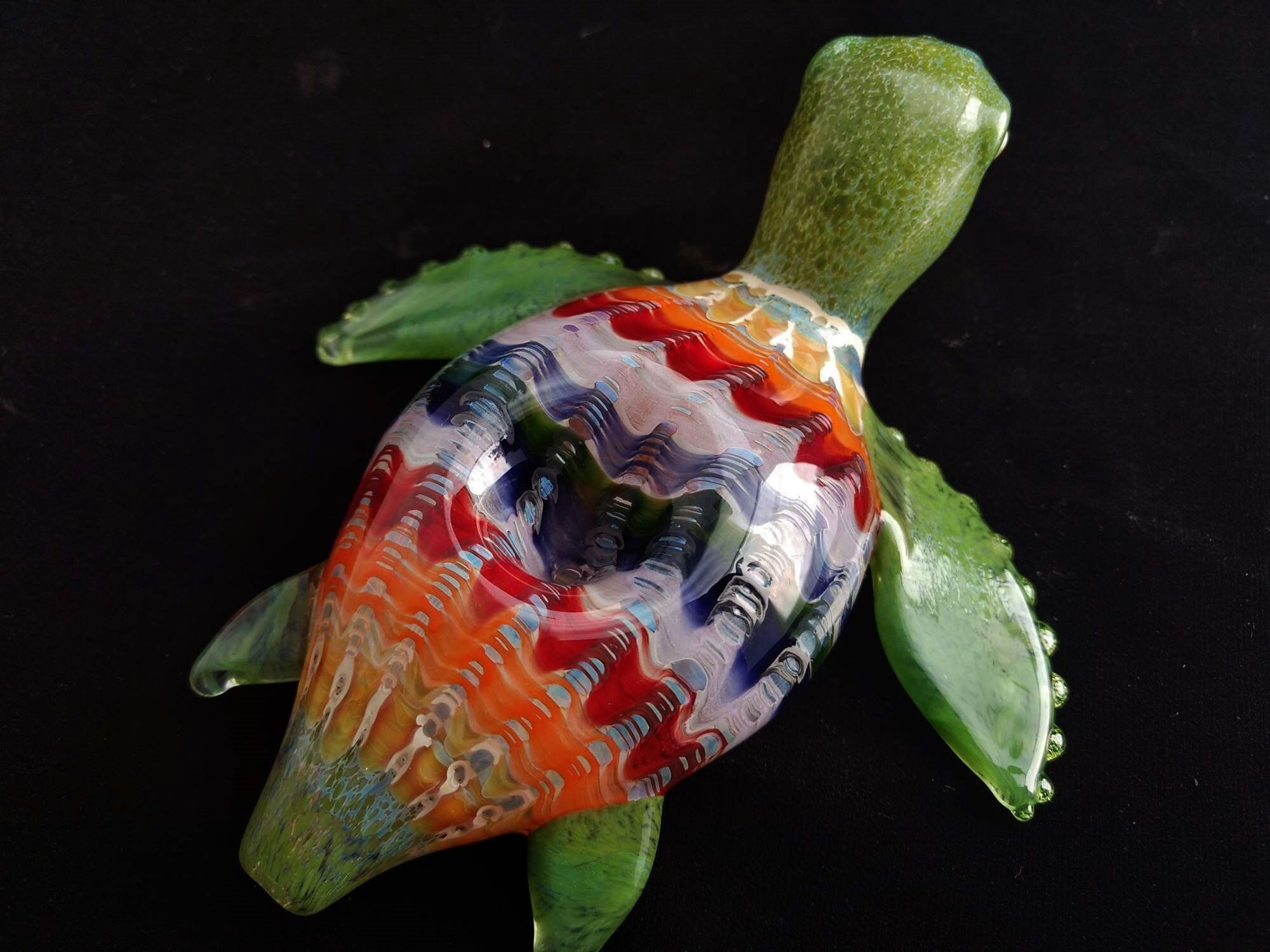 Glass Sea Turtle Pipe (Rainbow Shell) | UV Glow | Color Changing ...