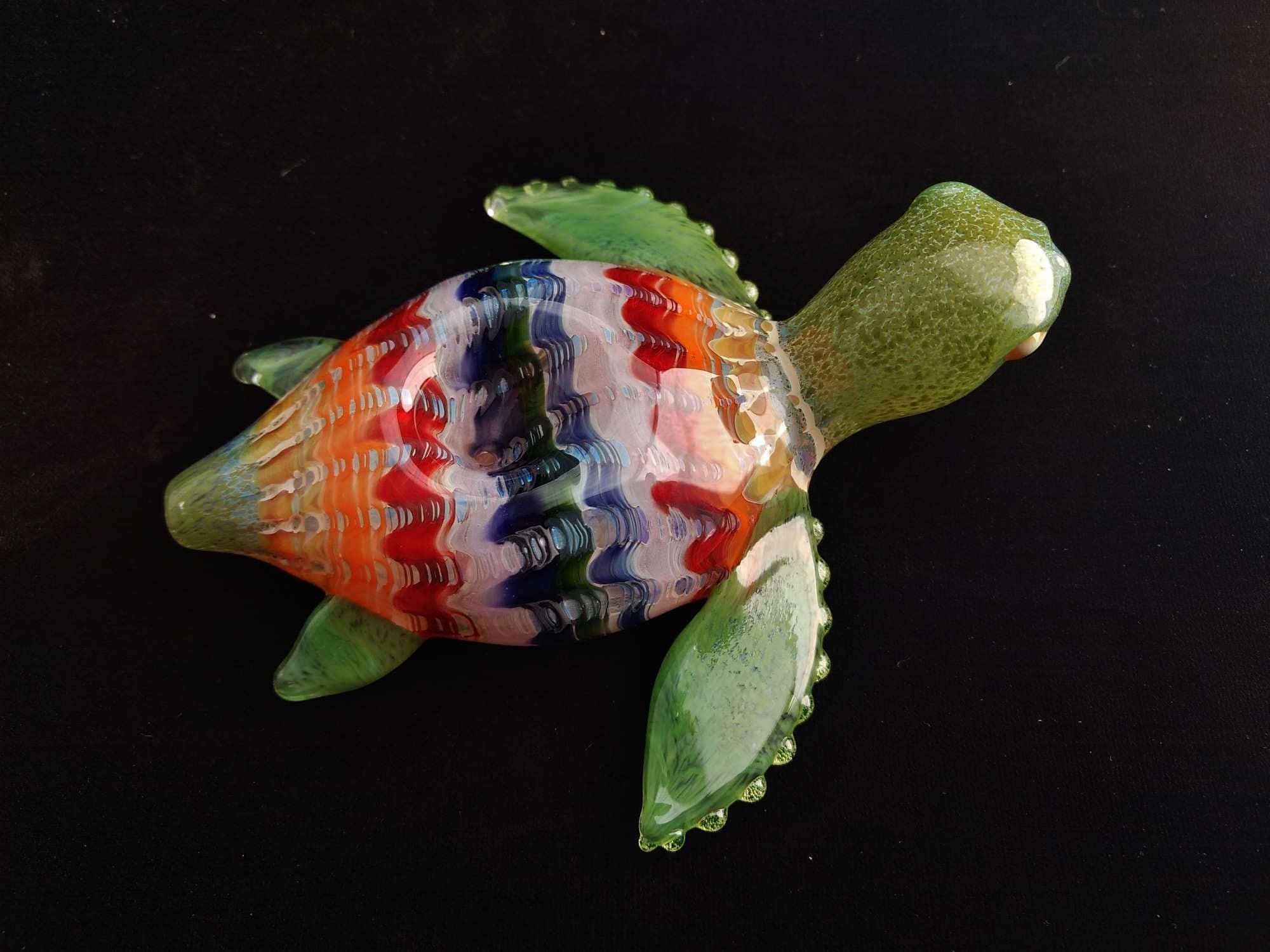 Glass Sea Turtle Pipe (Rainbow Shell) | UV Glow | Color Changing ...
