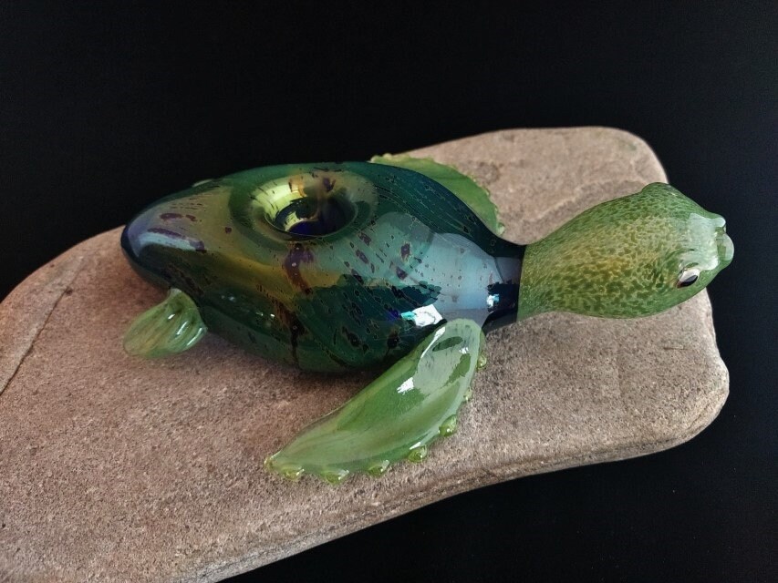 Colorful Sea Turtle Pipe | UV Glow | Fumed Encased Cobalt | Unique ...