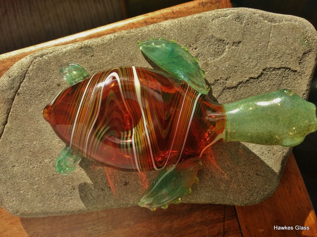 Glass Sea Turtle Pipe | Fumed Amber | UV Glow | Unique Glass Art