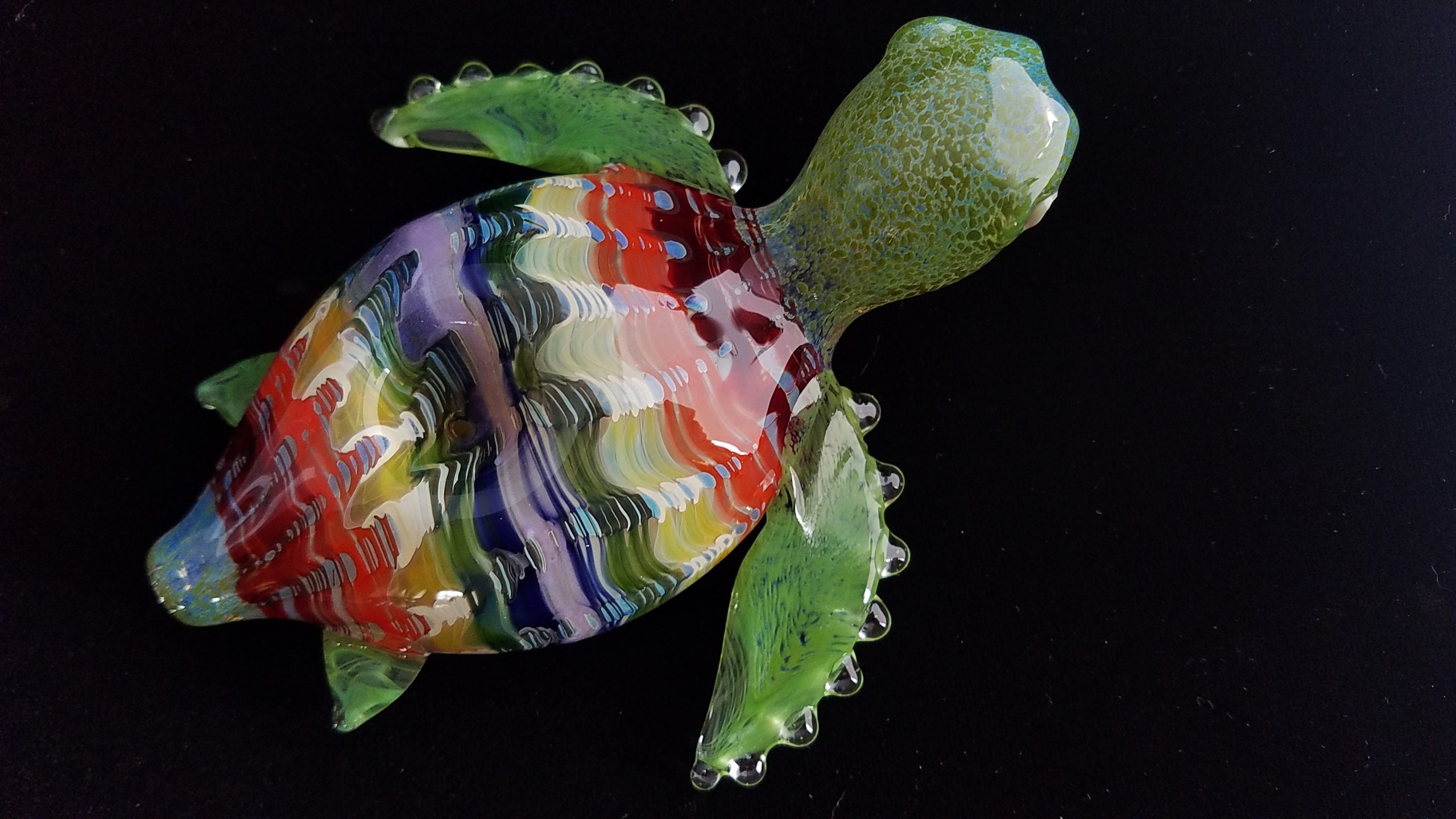 Glass Sea Turtle Pipe (Rainbow Shell) | UV Glow | Color Changing ...