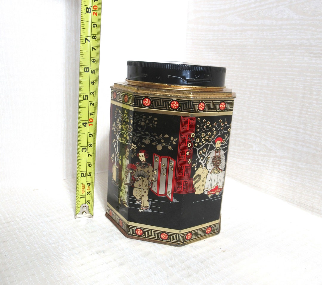 Vintage Tin Tea Box Canister Container Chinese Decor England - Etsy