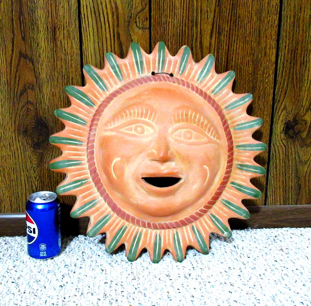 Large Clay Mexican Sun Face Mask Wall Hanger 17" Garden Decor - Etsy
