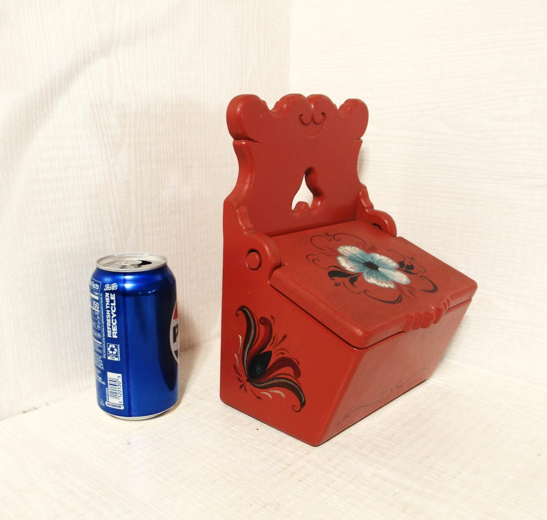 Wooden Salt Box Container Hand Painted Vintage Folk Art Country Kitchen ...