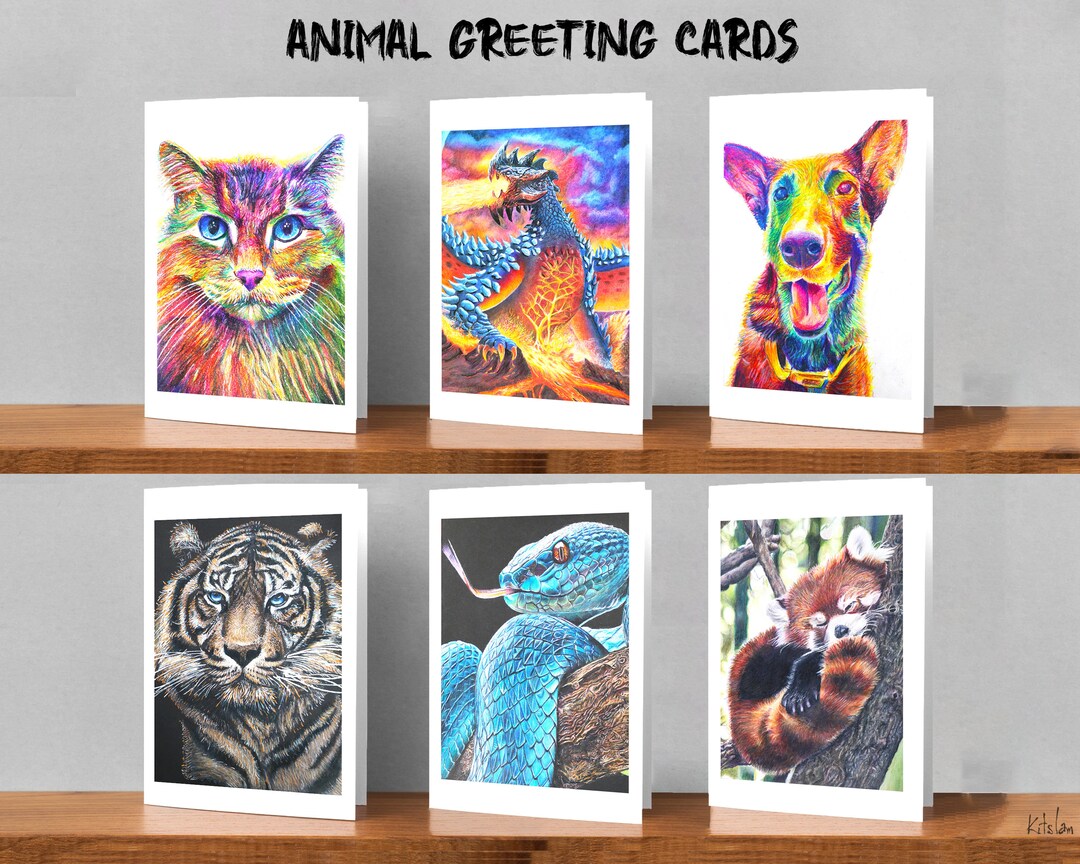 Animal Birthday Cards Hand Drawn Animal Art Greeting Cards - Etsy