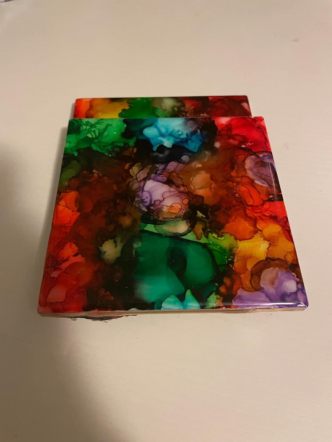 Rainbow Alcohol Ink Coasters, Vibrant Rainbow and Gold Alcohol Ink on ...