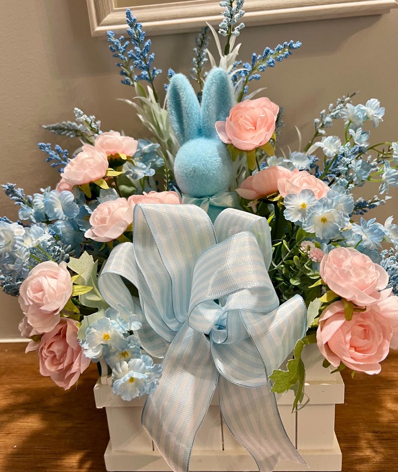 Blue Bunny Easter Centerpiece, Spring Centerpiece, Easter Tabletop ...