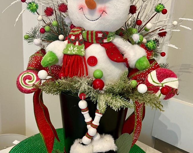 Snowman Centerpiece, Holiday Snowman Floral Arrangement, Winter Snowman ...