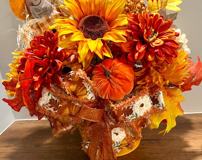 Fall Pumpkin Centerpiece, Fall Floral Centerpiece, Fall Floral Decor ...