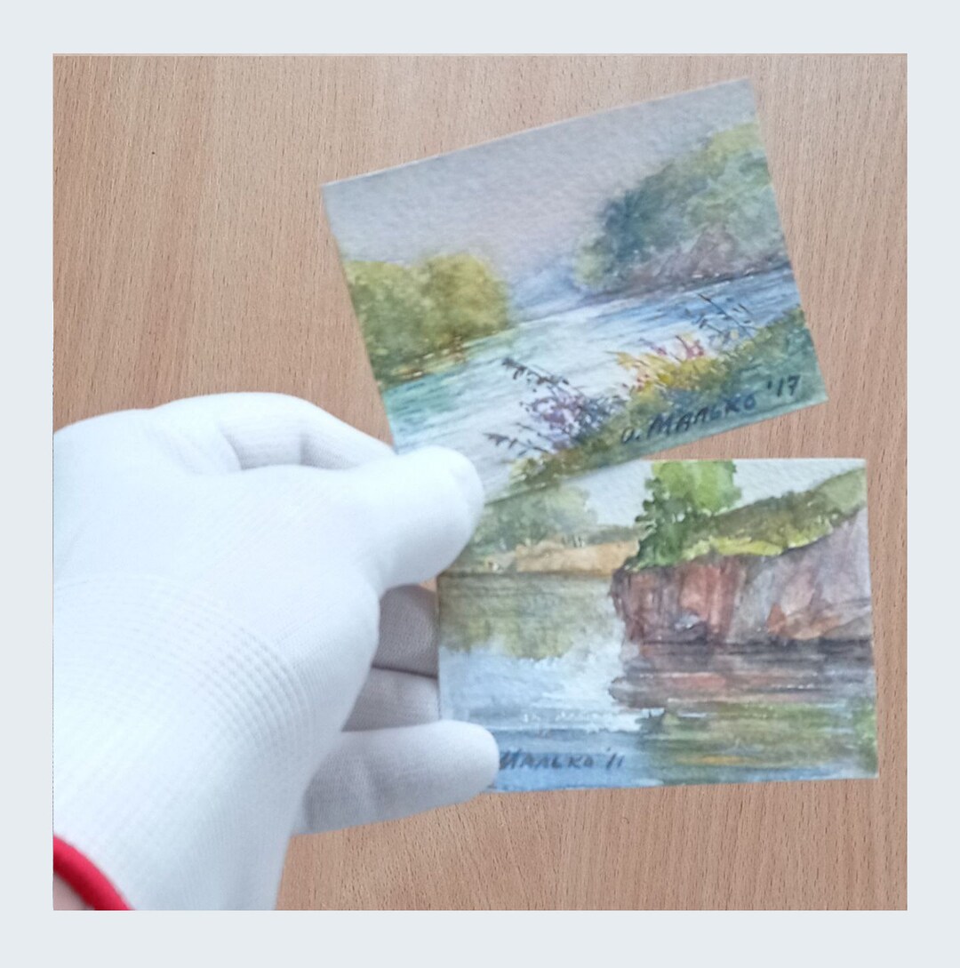 ORIGINAL Mini WATERCOLOR Set 2 River Miniatures Landscape Painting ...