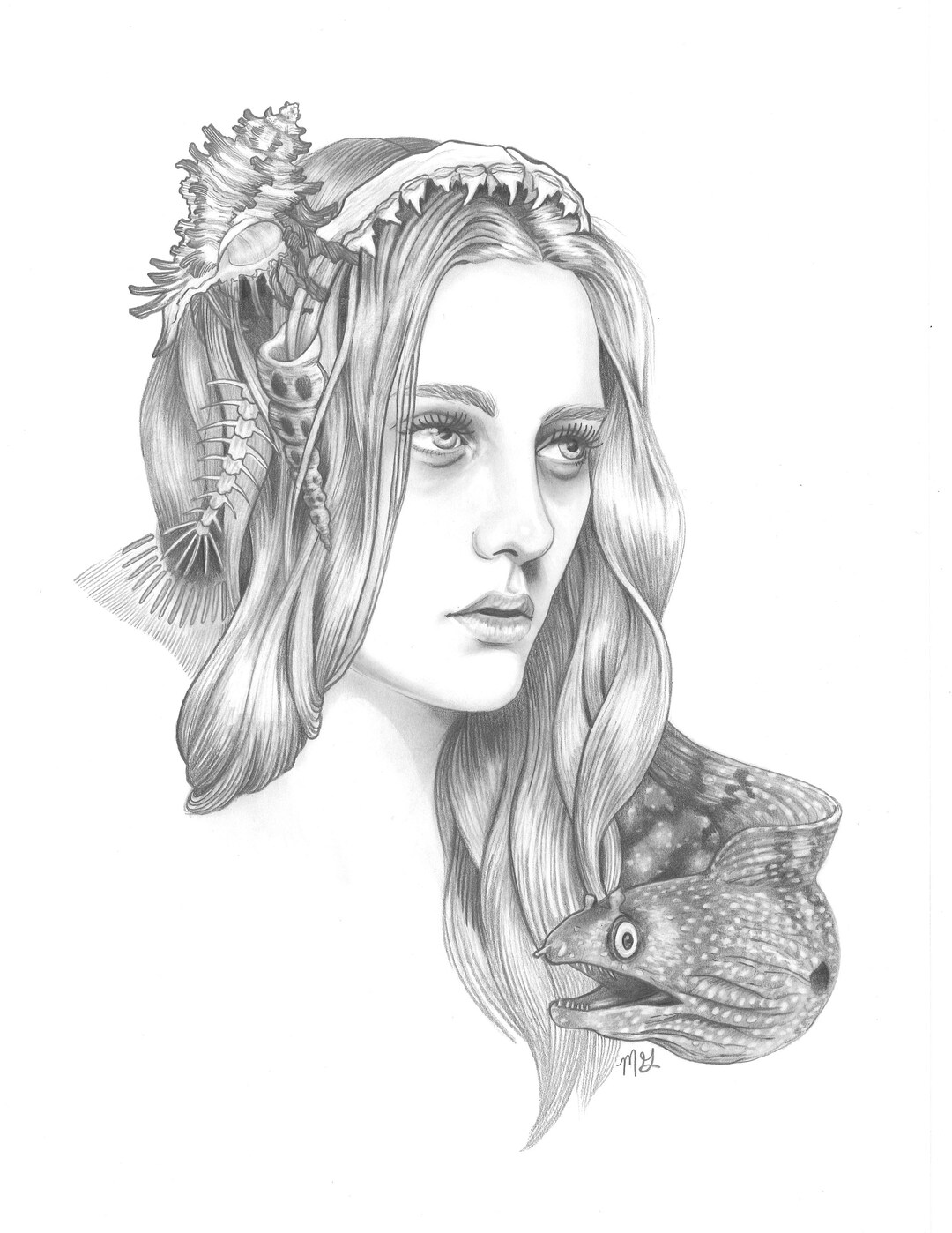 Art Print of Original Pencil Drawing, "mermaid Hair" - Etsy