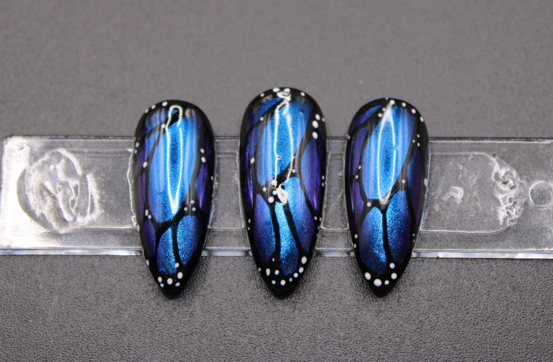 Blue and Purple Butterfly Press on Nails | APRES GEL-X | Chrome Nails ...