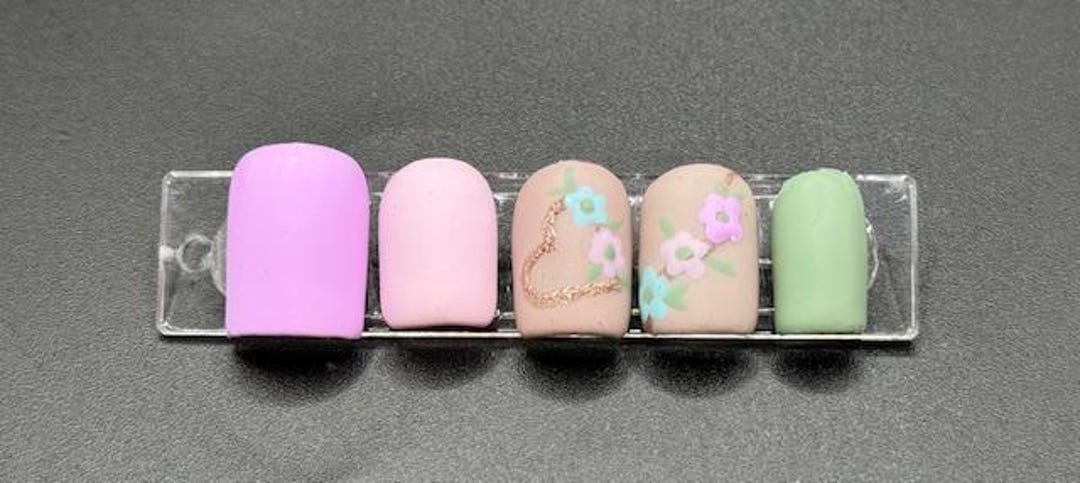 Matte Spring Floral Press on Nails | APRES GEL-X | Pastel Nails ...