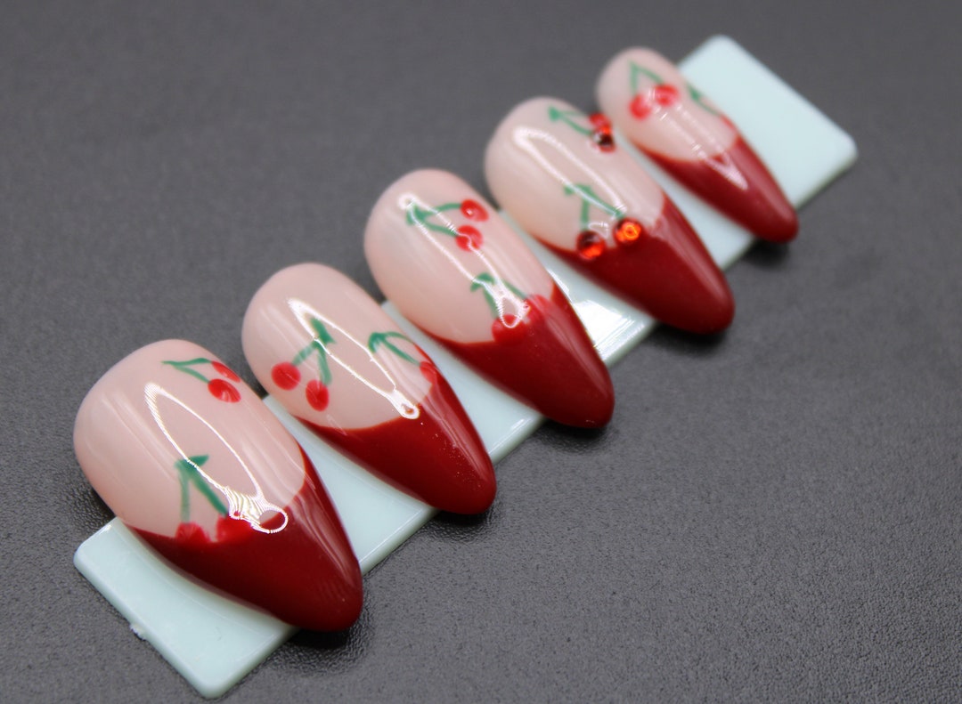 Dark Red Cherry Press on Nails | APRES GEL-X | Deep Red Nails | Luxury ...