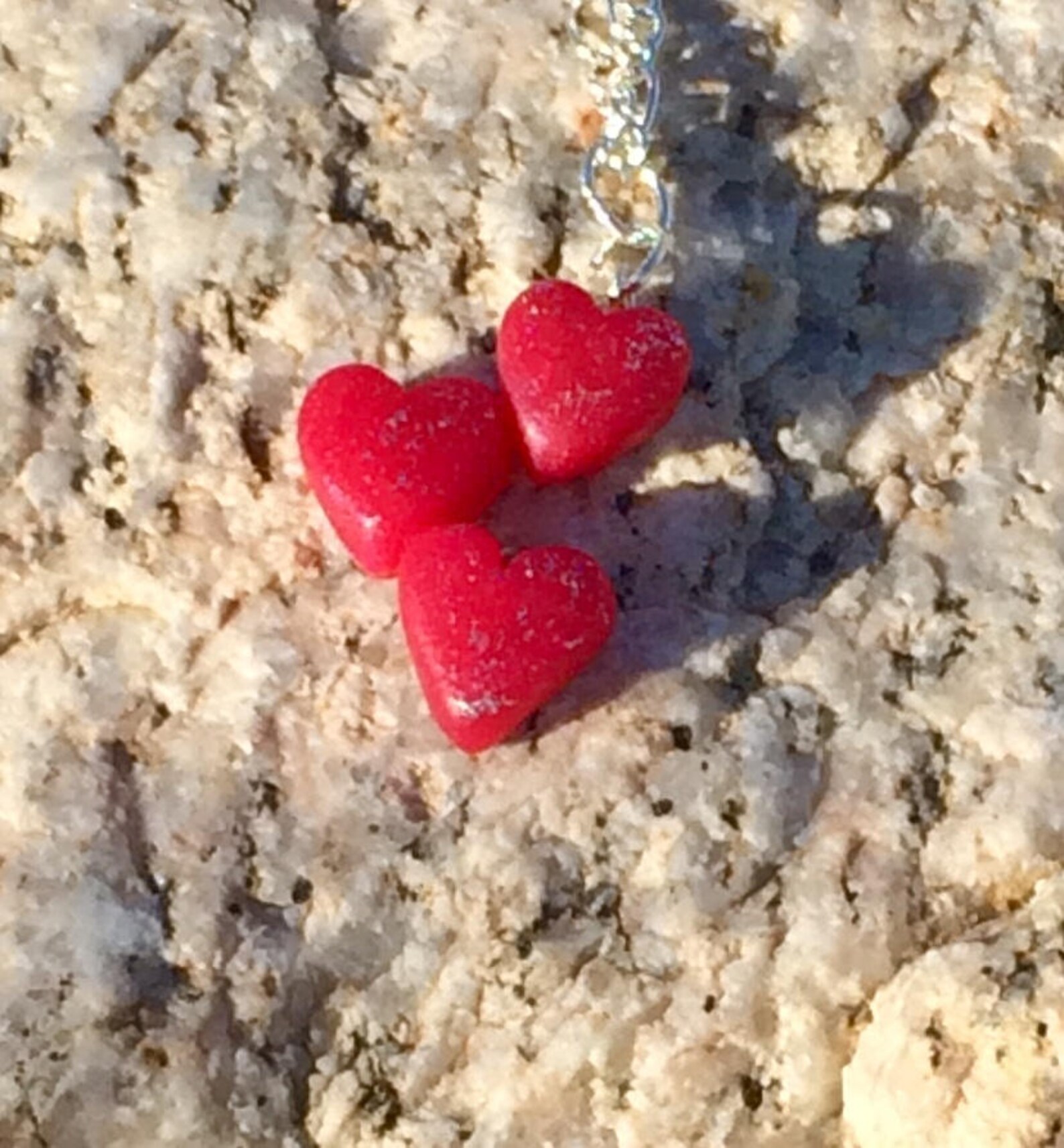 Pink & Glittery Triple Heart Necklace - Etsy
