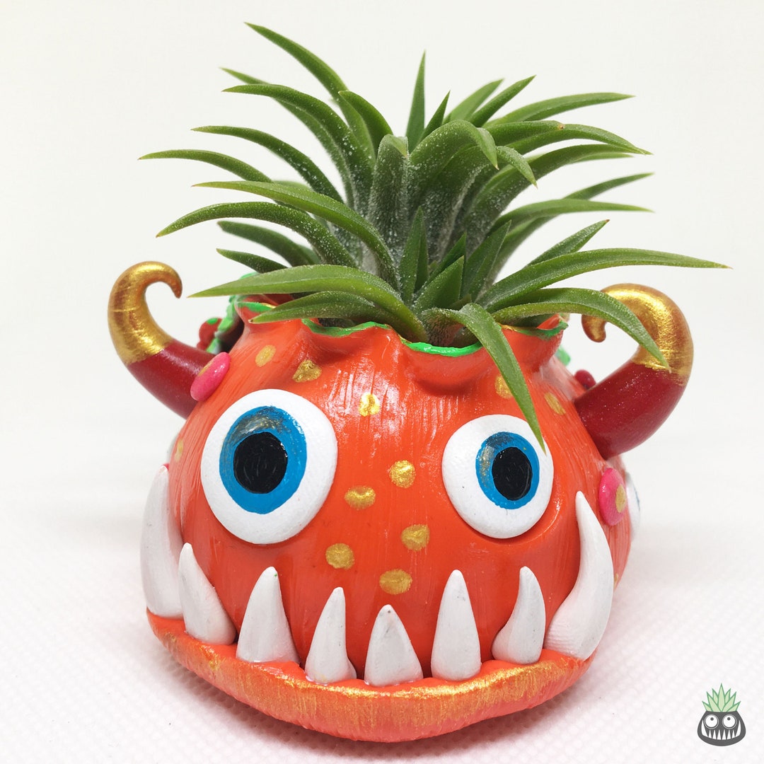 Beastiebuds 81 is a Cute Orange Monster Air Plant Pot With Gold Dots ...