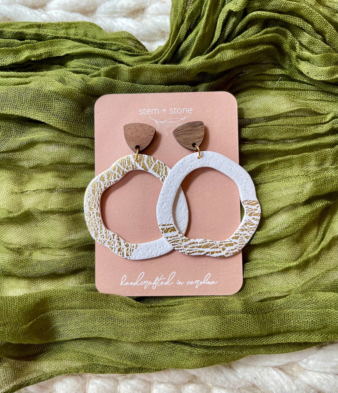 WHITE + GOLD Boho Clay Earrings - Lightweight - Hypoallergenic ...