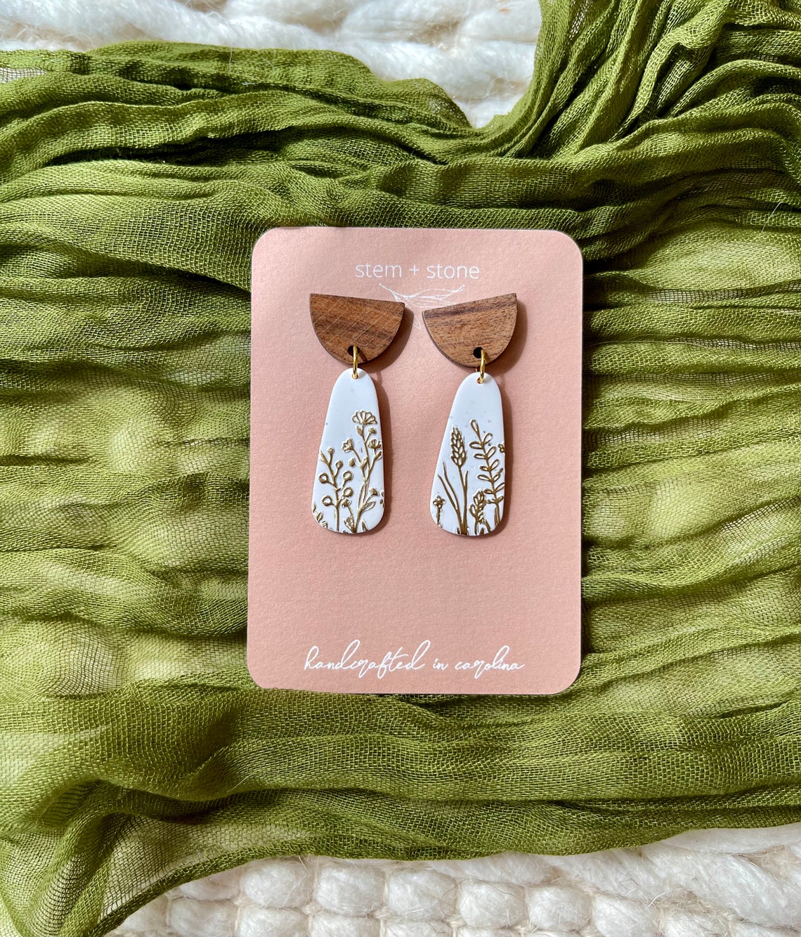 WHITE + GOLD Boho Clay Earrings - Lightweight - Hypoallergenic ...