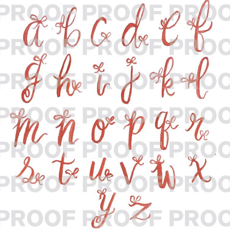 Watercolor Bow Alpha, Alphabet, Font, Ribbon for Sublimation or Paper ...